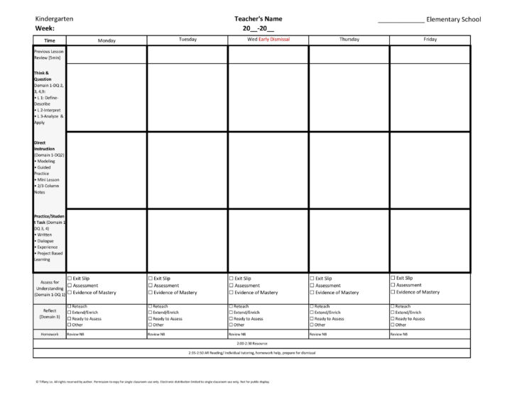 Kindergarten Common Core Weekly Lesson Plan Template W Drop Down Lists ...
