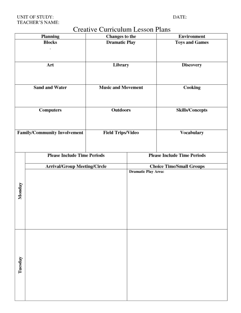 Print Creative Curriculum Lesson Plan Bing Images Preschool | Printable ...