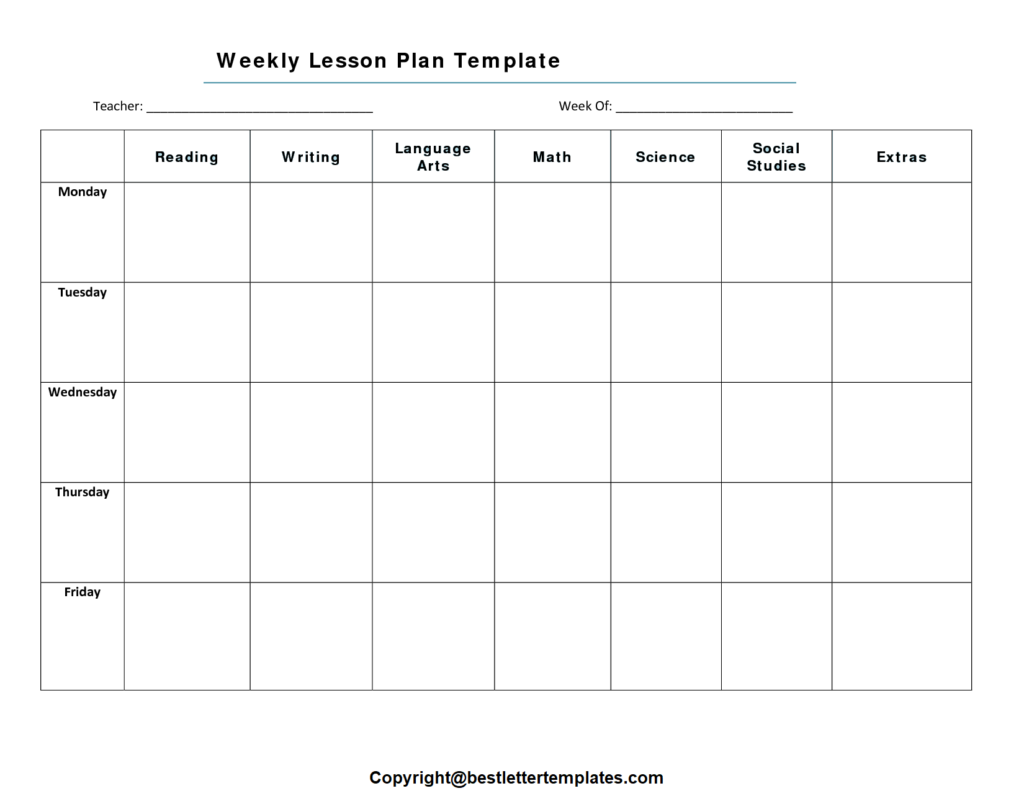Printable Weekly Lesson Planner Template Doc PDF | Printable Lesson Plans