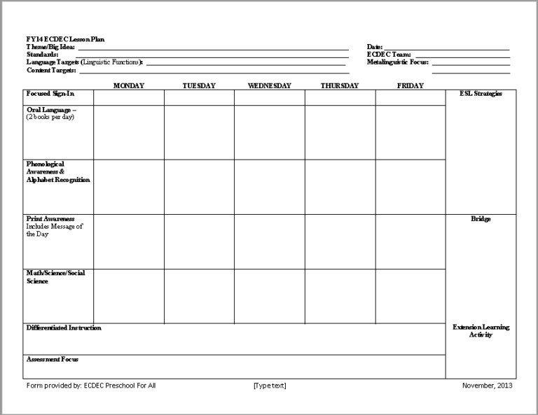 Teacher Plan Book Template Free Printable Lesson Plan Horizontal ...