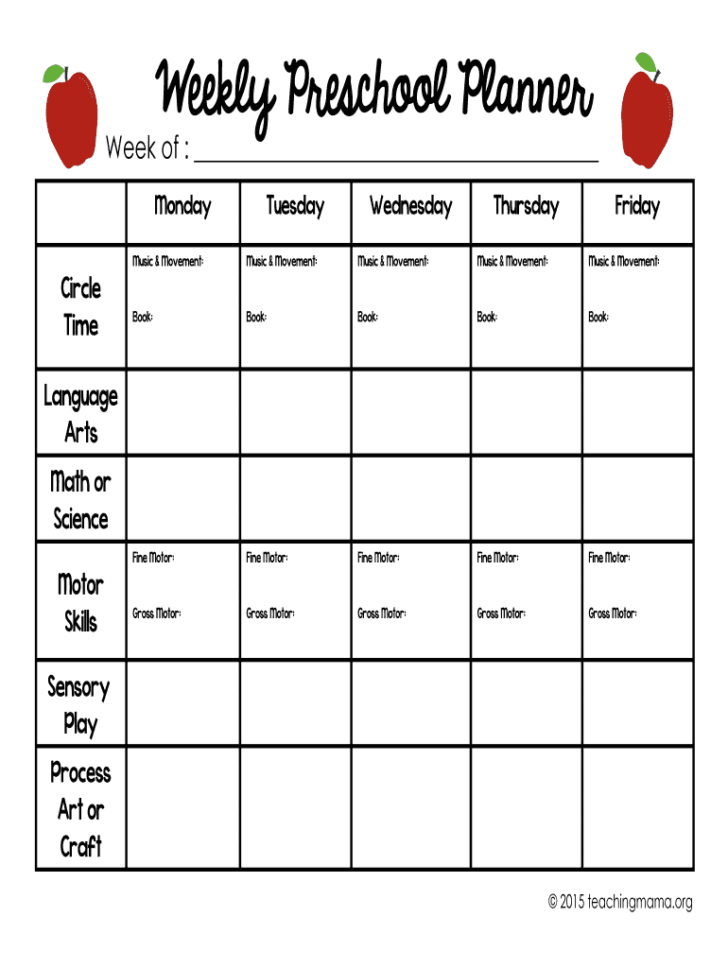 Weekly Preschool Planner Fill Online Printable Fillable Blank ...
